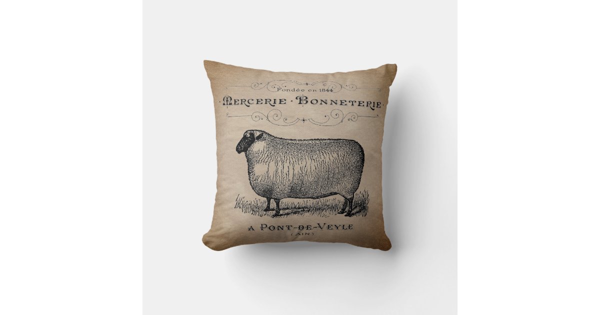 Rustic French Country Sheep Muslin Farmhouse Throw Pillow | Zazzle