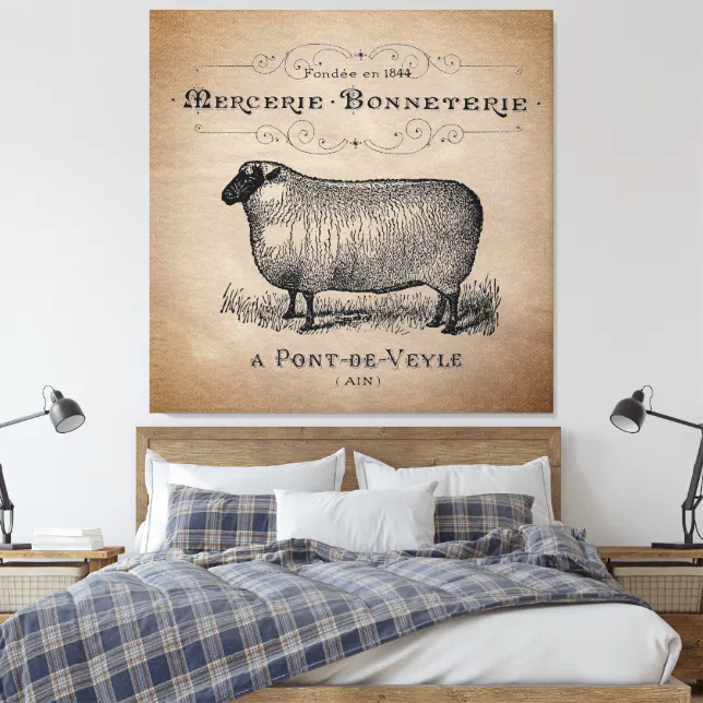 Rustic French Country Sheep Typography Farmhouse Canvas Print | Zazzle