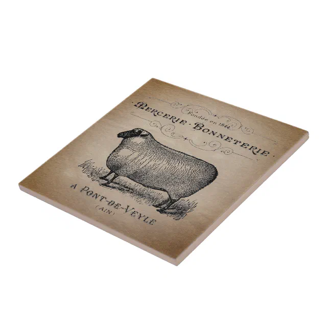 Rustic French Country Sheep Typography Farmhouse Ceramic Tile | Zazzle