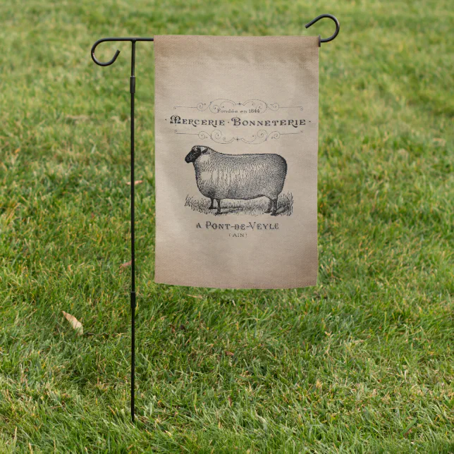 Rustic French Country Sheep Typography Farmhouse Garden Flag | Zazzle