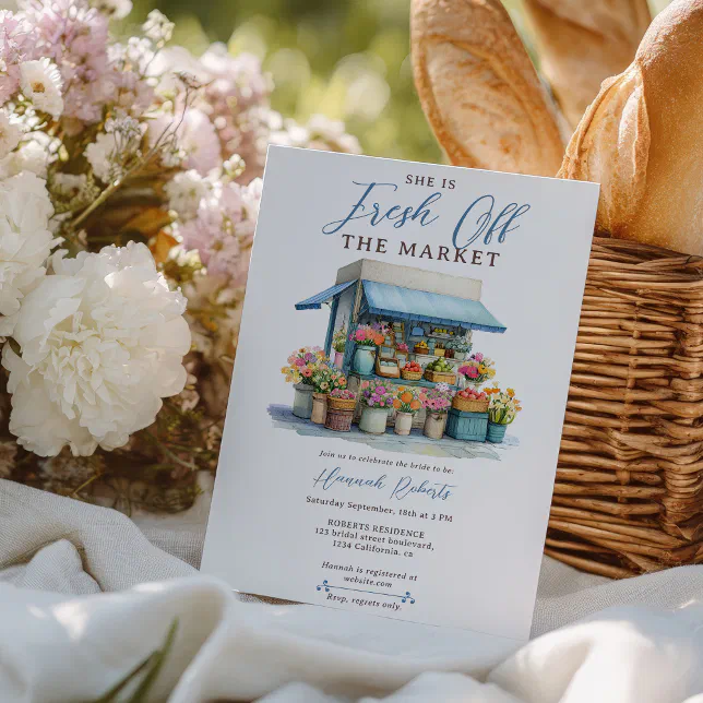 Rustic Fresh Off Market Bridal Shower Flower Stall Invitation | Zazzle