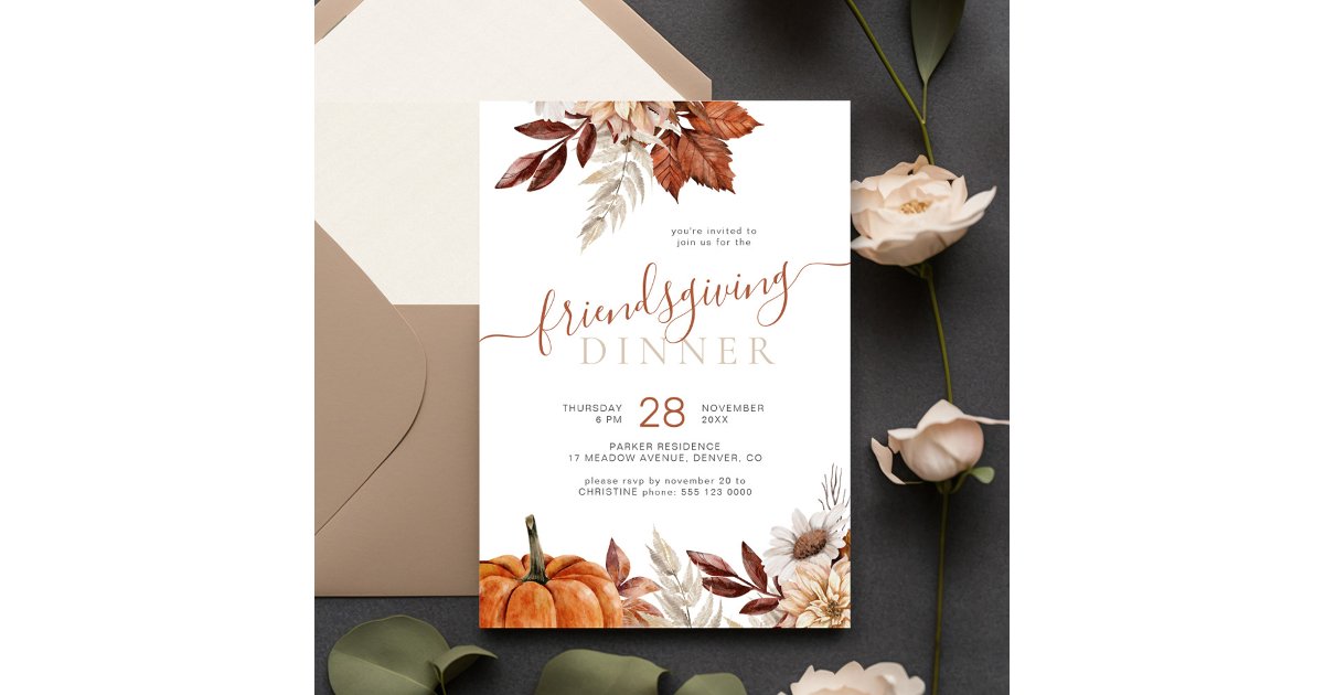 Rustic Friendsgiving botanical Thanksgiving dinner Invitation | Zazzle