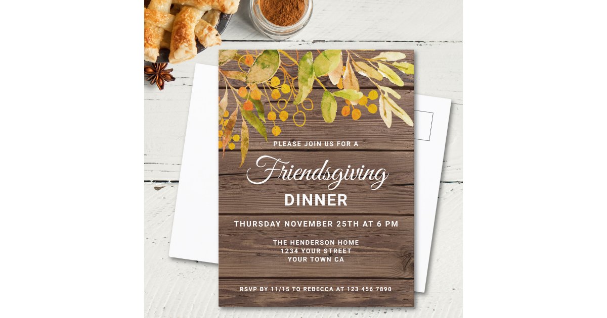 Rustic Friendsgiving Invitation Postcard | Zazzle