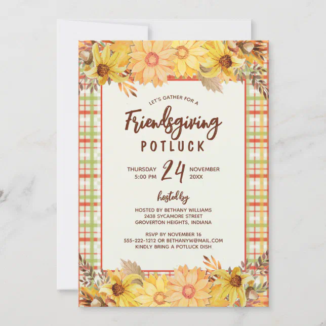 Rustic Friendsgiving Potluck Watercolor Floral Invitation | Zazzle