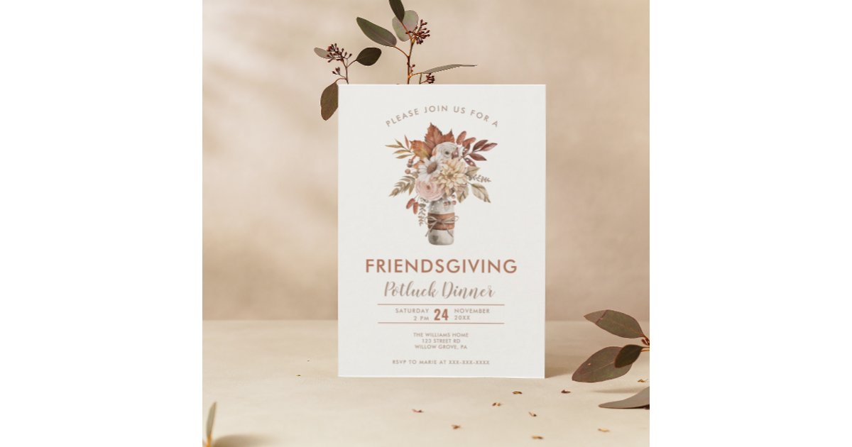 Rustic Friendsgiving Thanksgiving Potluck Invitation | Zazzle
