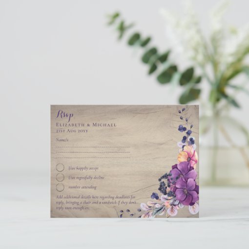 Rustic Fuchsia Floral Woodland Wedding Postcard | Zazzle