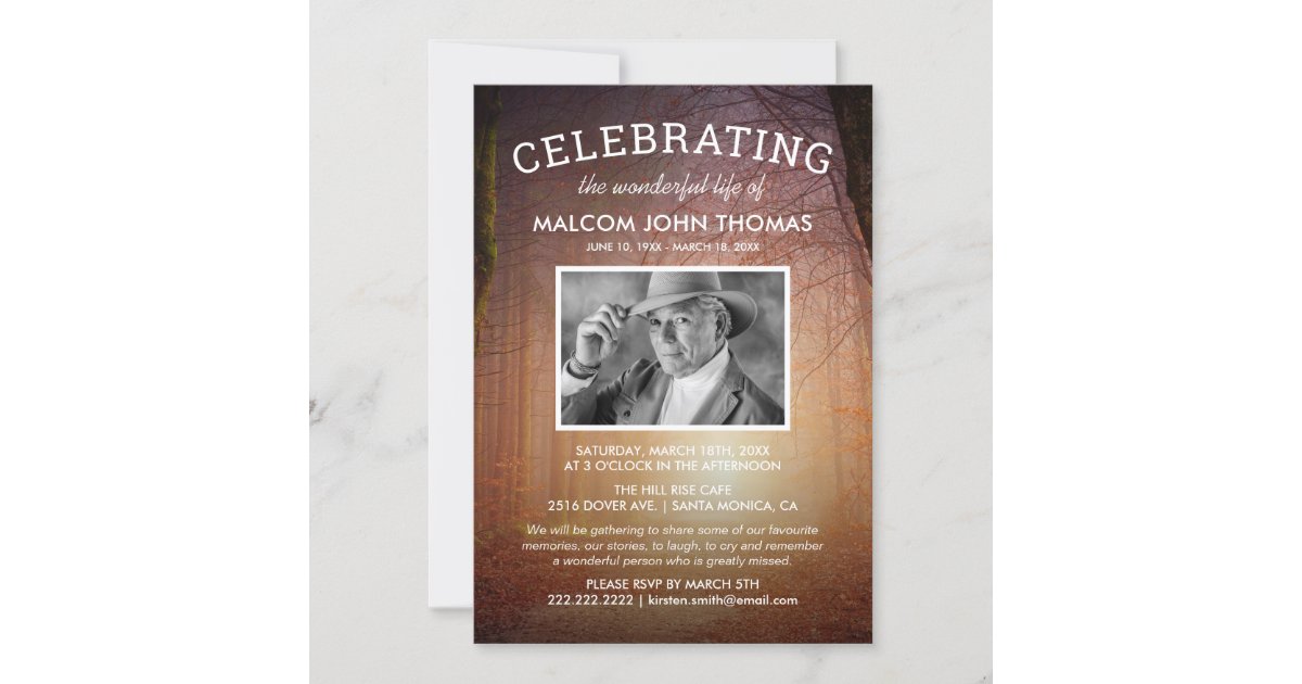 Rustic Funeral | Celebrating Life Photo Invitation | Zazzle