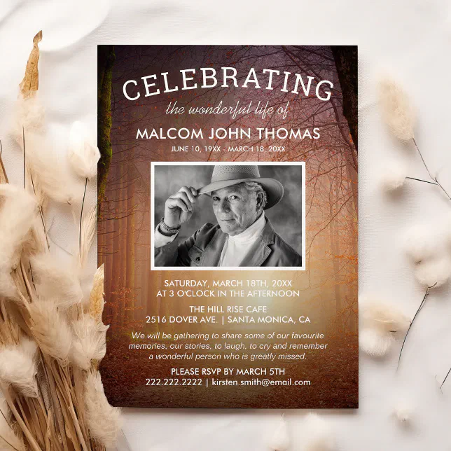 Rustic Funeral | Celebrating Life Photo Invitation | Zazzle