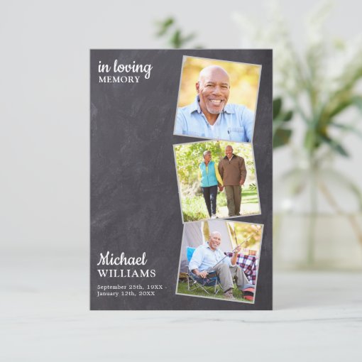 Rustic Funeral Custom 3 Photo Memorial Prayer Card | Zazzle