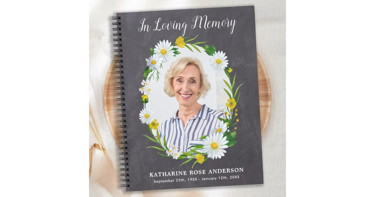 Rustic Funeral GuestBook Daisy Floral Memorial Notebook | Zazzle