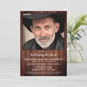 Rustic Funeral Memorial Photo Celebration Of Life Invitation | Zazzle