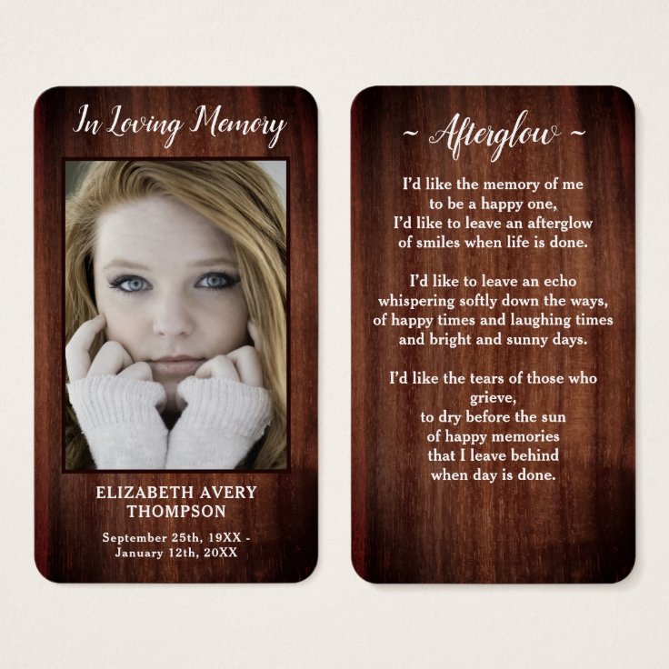 Rustic Funeral Memorial Poem Sympathy Prayer Card | Zazzle