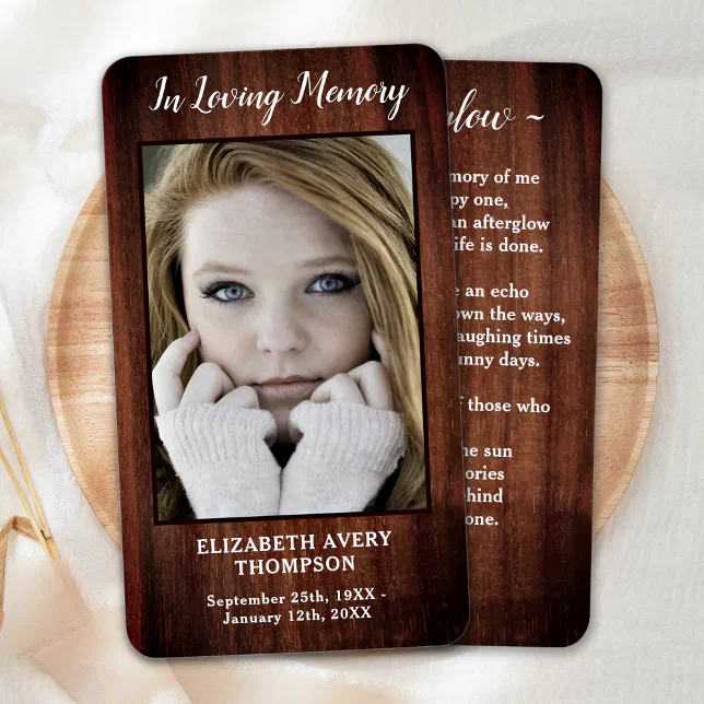 Rustic Funeral Memorial Poem Sympathy Prayer Card | Zazzle