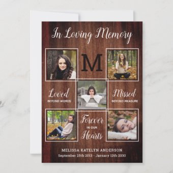 Rustic Funeral Photo Collage Sympathy Memorial Thank You Card | Zazzle