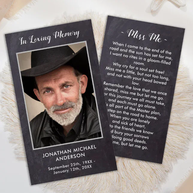 Rustic Funeral Photo Sympathy Memorial Prayer Card | Zazzle