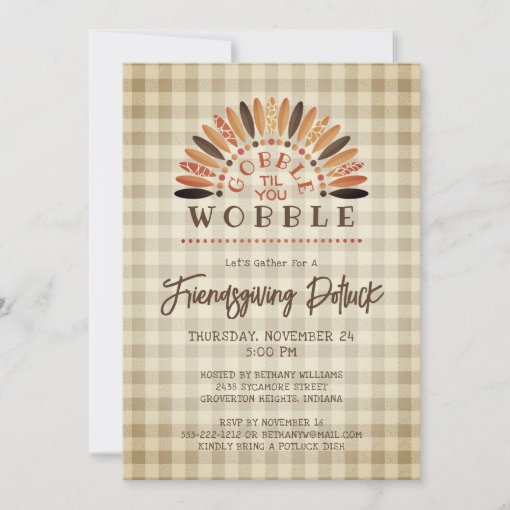 Rustic Funny Friendsgiving Potluck Turkey Plaid Invitation | Zazzle