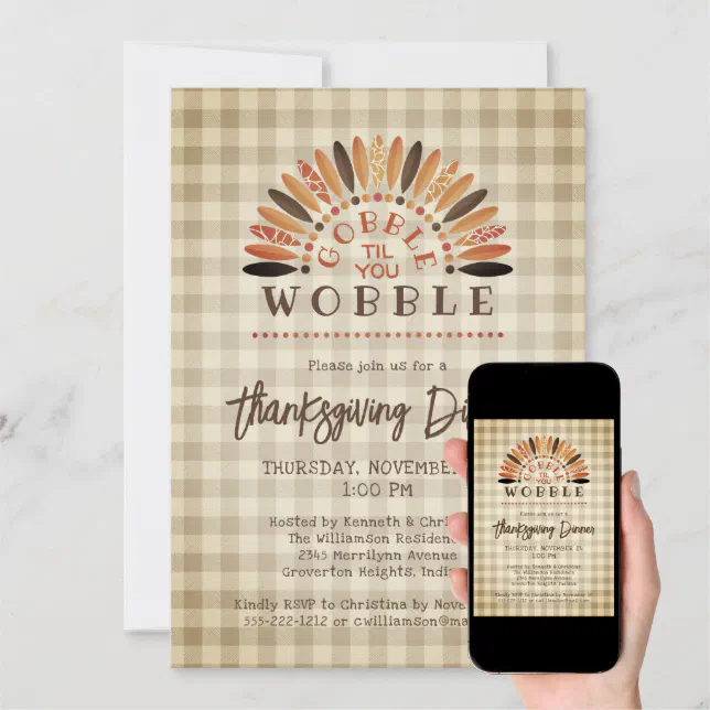 Rustic Funny Thanksgiving Dinner Turkey Plaid Invitation | Zazzle