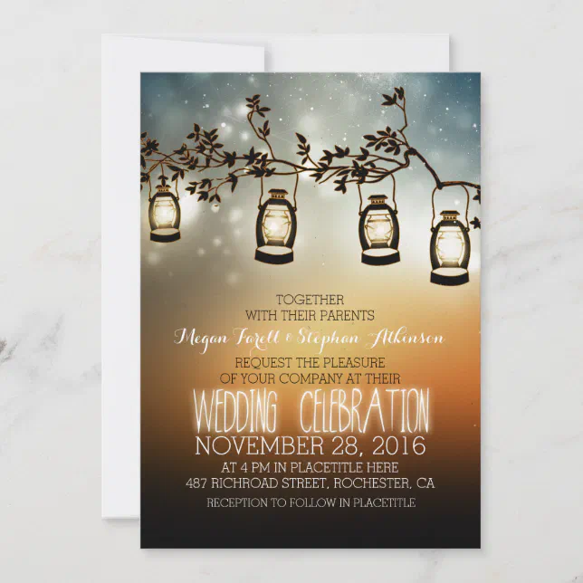 rustic garden lights - lanterns wedding invitation | Zazzle