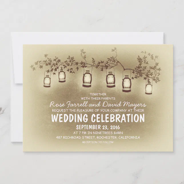 Rustic Garden Lights - Lanterns Wedding Invitation | Zazzle
