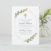 Rustic Geometric Floral First Communion Invitation | Zazzle