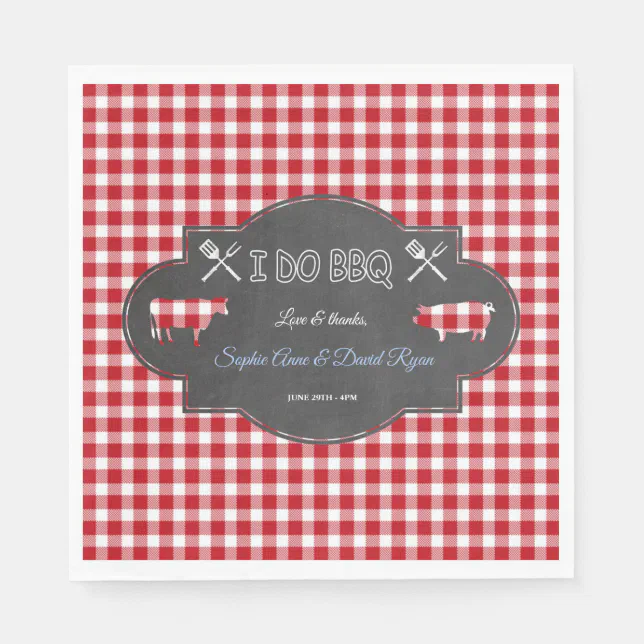Rustic Gingham Chalk I DO BBQ Invite Napkins | Zazzle