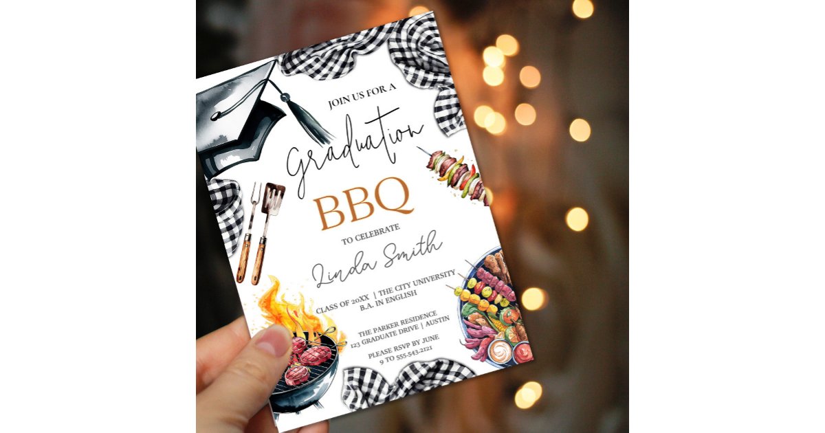 Rustic Gingham Graduation BBQ Invitation | Zazzle
