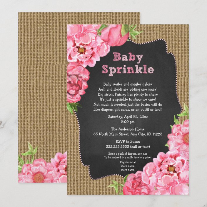 Rustic Girl Pink Floral Baby Sprinkle Invites | Zazzle.com