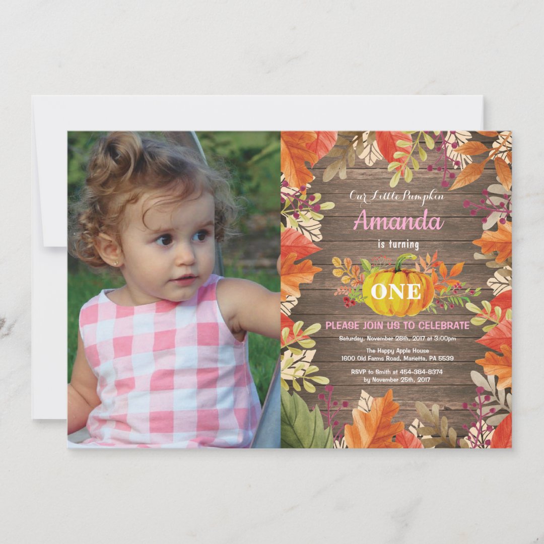 Rustic Girl Pumpkin Fall Birthday Invitation | Zazzle