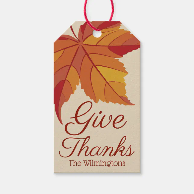 Rustic Give Thanks Fall Leaf | Personalized Gift Tags | Zazzle