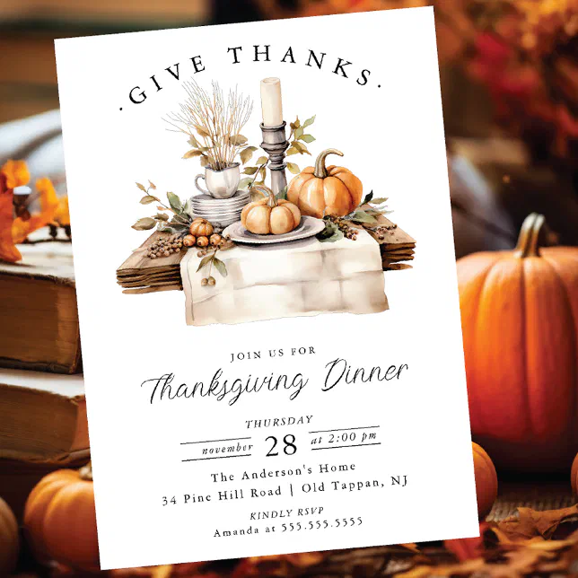 Rustic Give Thanks Thanksgiving Dinner Invitation | Zazzle