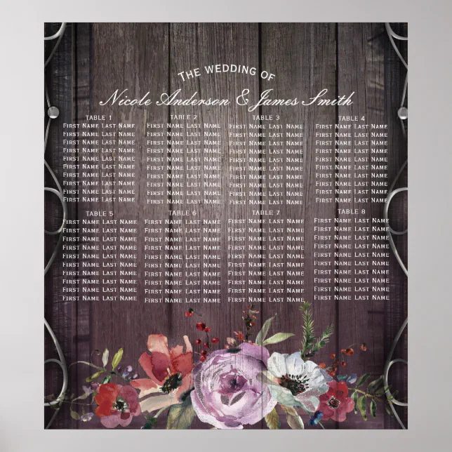 Rustic Glamour Barn Wood Flourish & Floral Seating Poster | Zazzle