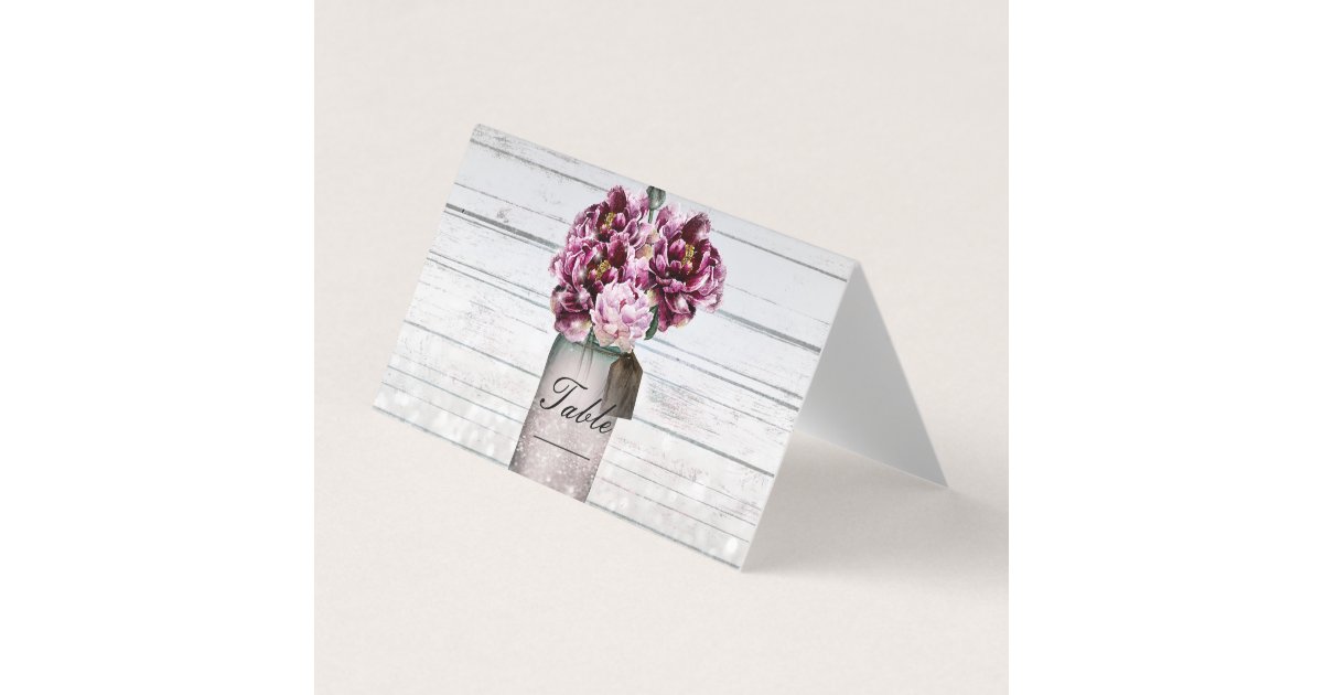 Rustic Glamour Wood Mason Jar Flowers Table Number Place Card | Zazzle.com
