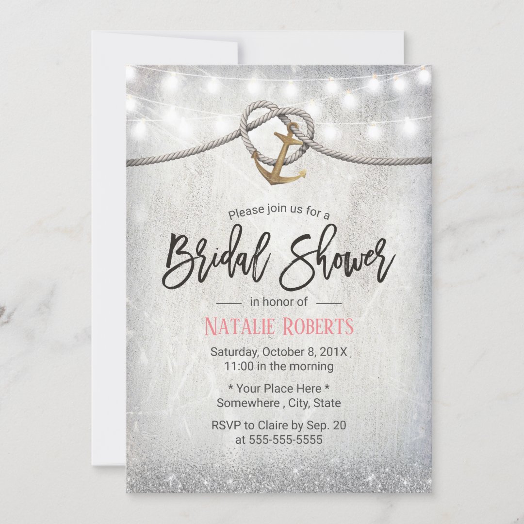 Rustic Gold Anchor & Rope Elegant Bridal Shower Invitation | Zazzle