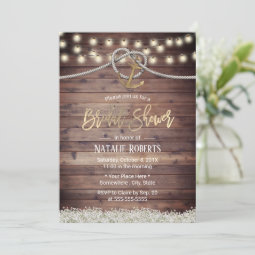 Rustic Gold Anchor & Rope FLoral Bridal Shower Invitation | Zazzle