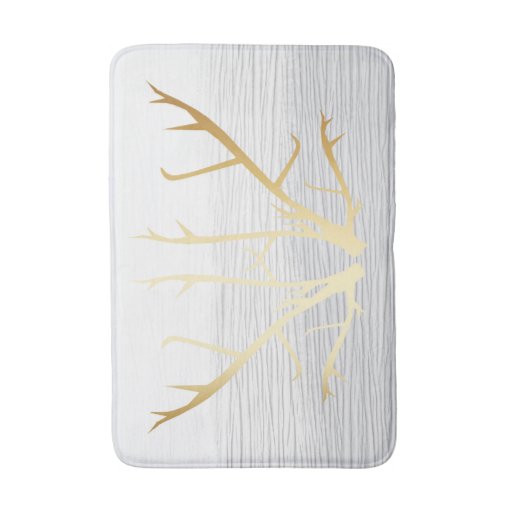 Rustic Gold Antlers on White & Gray Faded Texture Bathroom Mat | Zazzle
