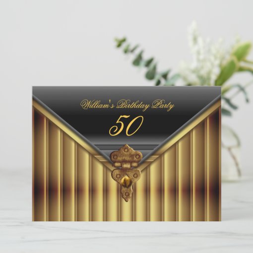 Rustic Gold Black Metal Lock Birthday Party Invitation | Zazzle