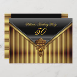 Rustic Gold Black Metal Lock Birthday Party Invitation | Zazzle