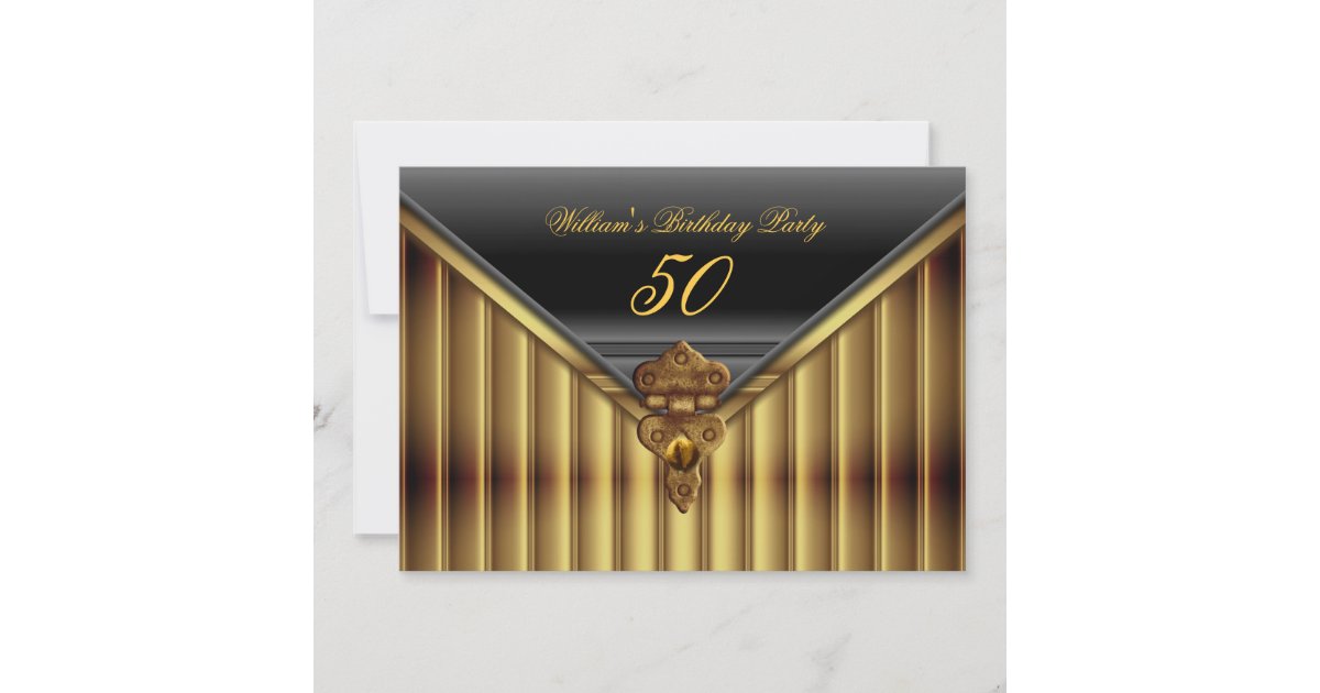 Rustic Gold Black Metal Lock Birthday Party Invitation | Zazzle