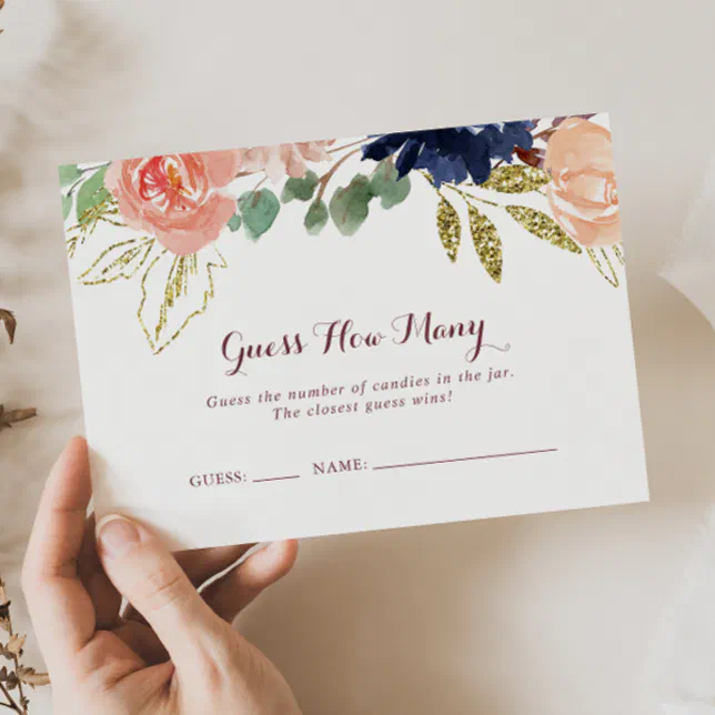 Rustic Gold Calligraphy Guess How Many Game Card | Zazzle