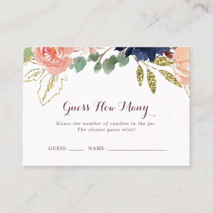 Rustic Gold Calligraphy Guess How Many Game Card | Zazzle