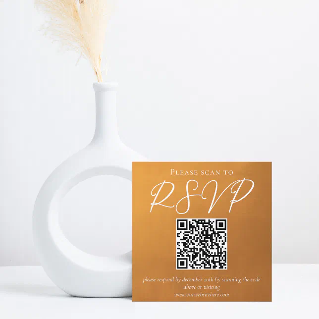 Rustic Gold Earth Tone Fall Wedding QR Code RSVP Enclosure Card | Zazzle