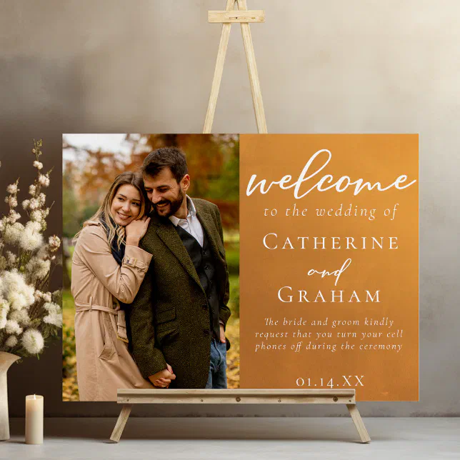 Rustic Gold Engagement Photo Fall Wedding Welcome Foam Board | Zazzle