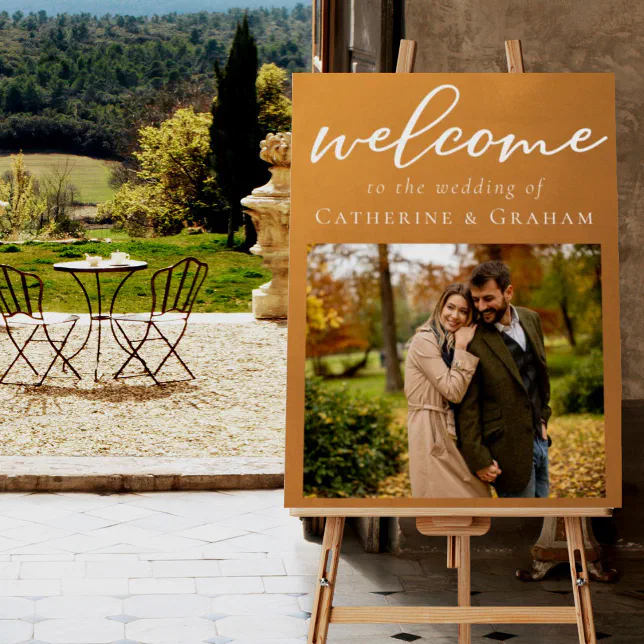 Rustic Gold Engagement Photo Fall Wedding Welcome Foam Board | Zazzle