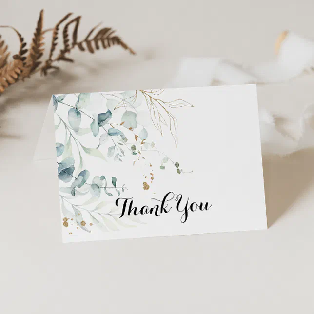 Rustic Gold Floral Folded Wedding Thank You Card | Zazzle