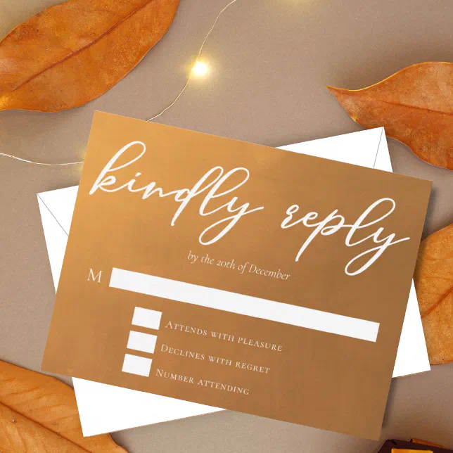 Rustic Gold Kindly Reply Simple Fall Wedding RSVP Card | Zazzle