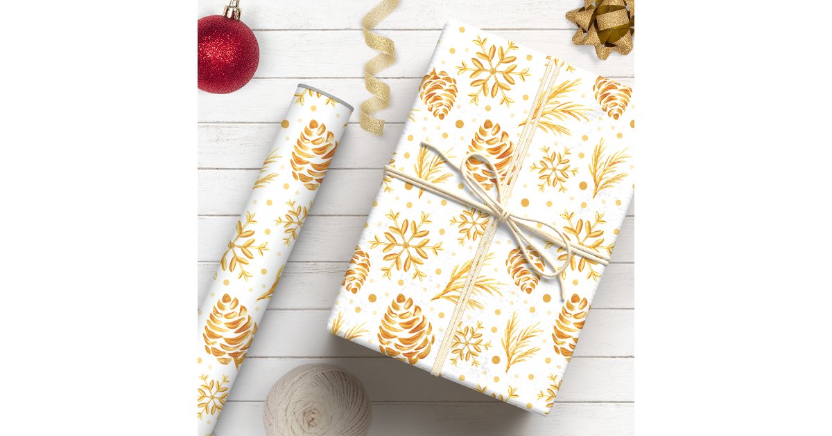 Rustic Gold Pine Cone Holiday Wrapping Paper | Zazzle