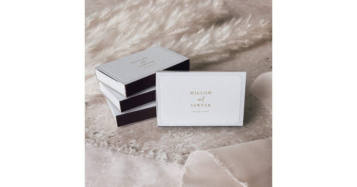 Rustic Gold Script Wedding Favor Matchboxes | Zazzle