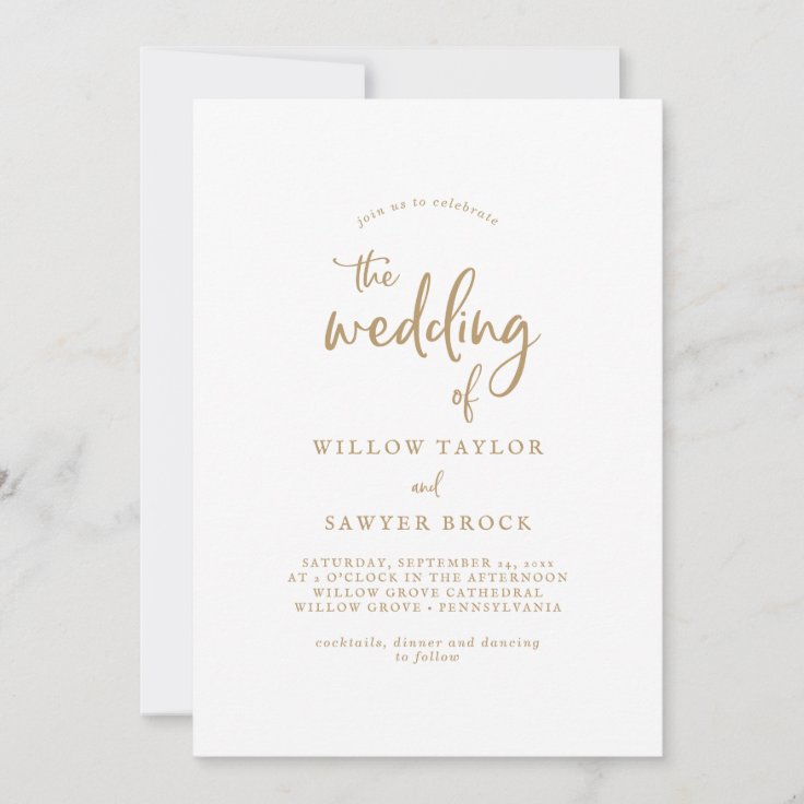 Rustic Gold Script Wedding Invitation | Zazzle