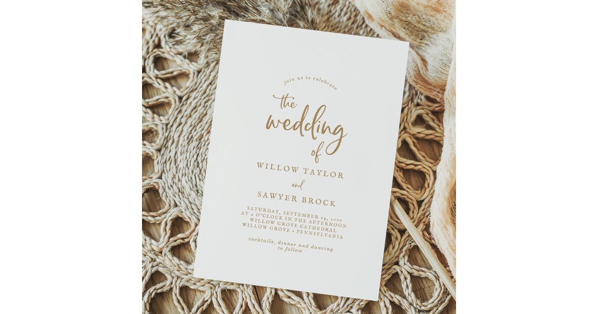 Rustic Gold Script Wedding Invitation | Zazzle