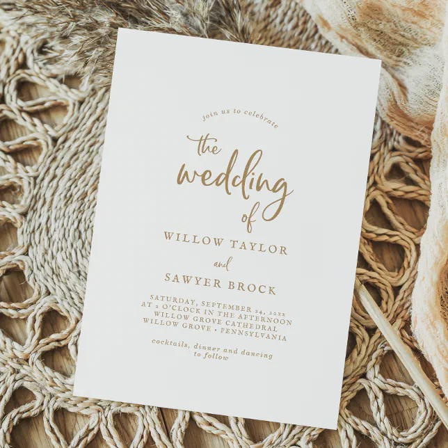 Rustic Gold Script Wedding Invitation | Zazzle